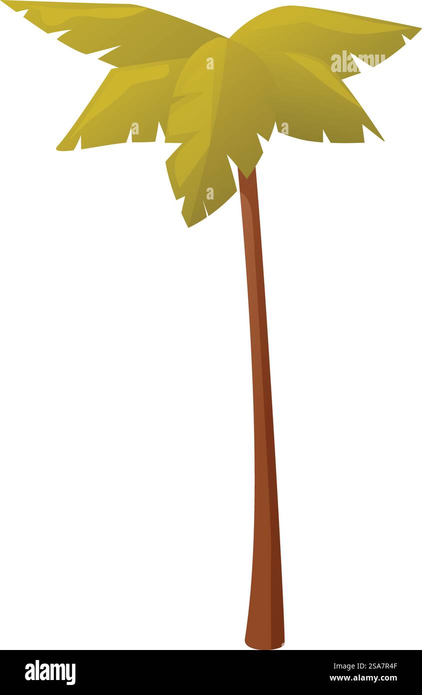 Cartoon palm tree with green leaves on a tall brown trunk. Cartoon palm ...