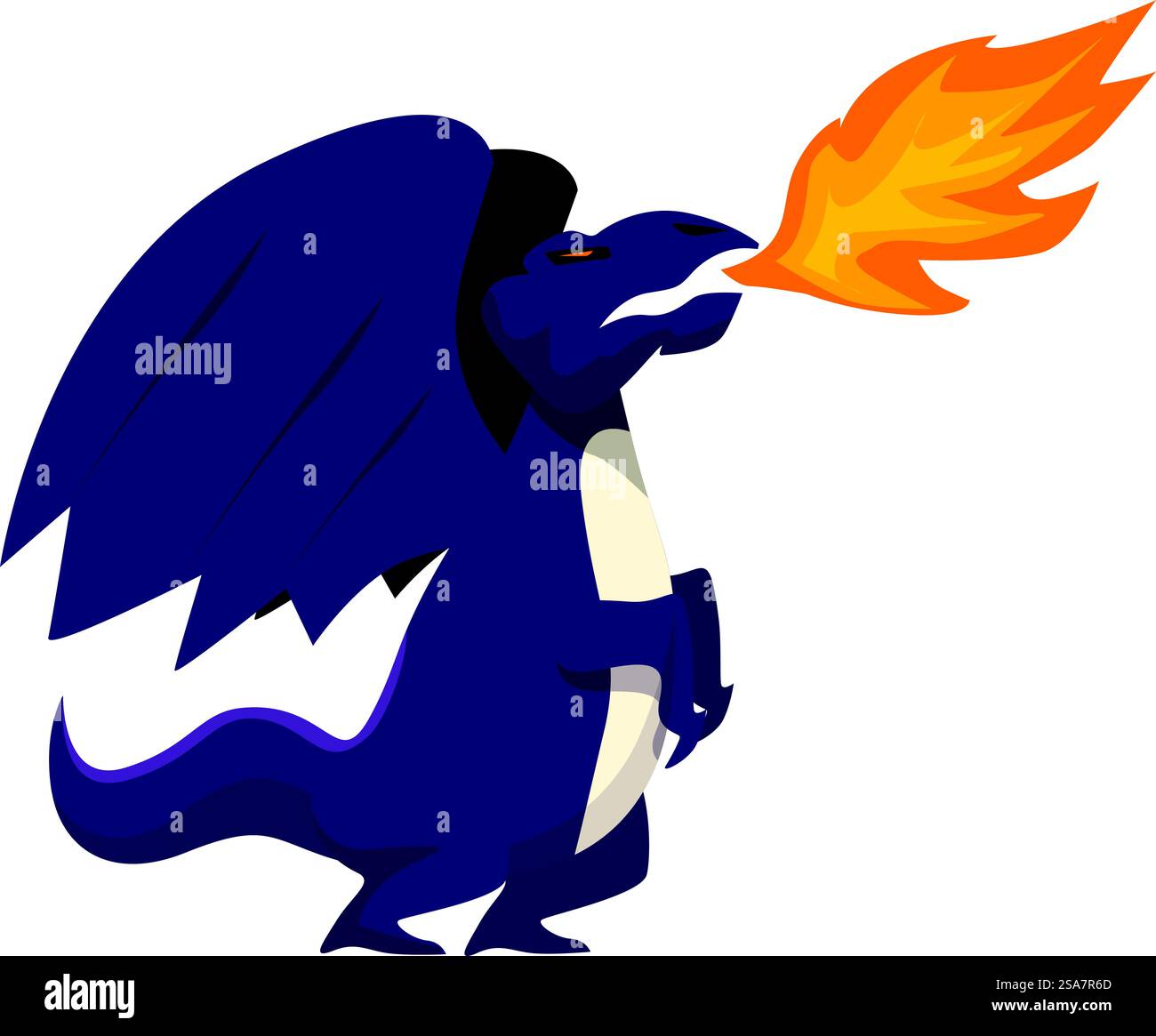 Large purple european dragon standing on two legs and breathing a large ...