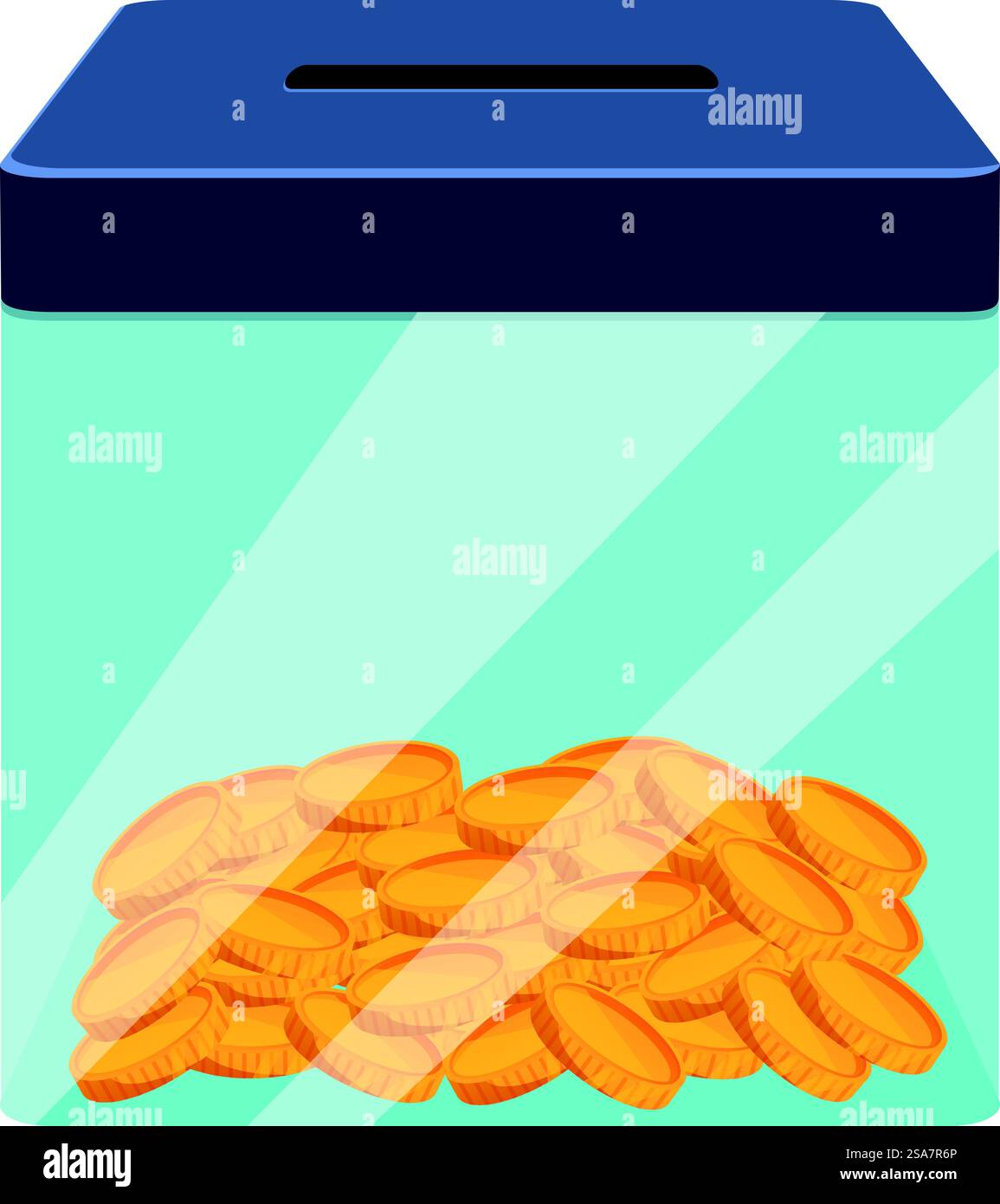 Glass donation box is being filled with golden coins, highlighting the ...