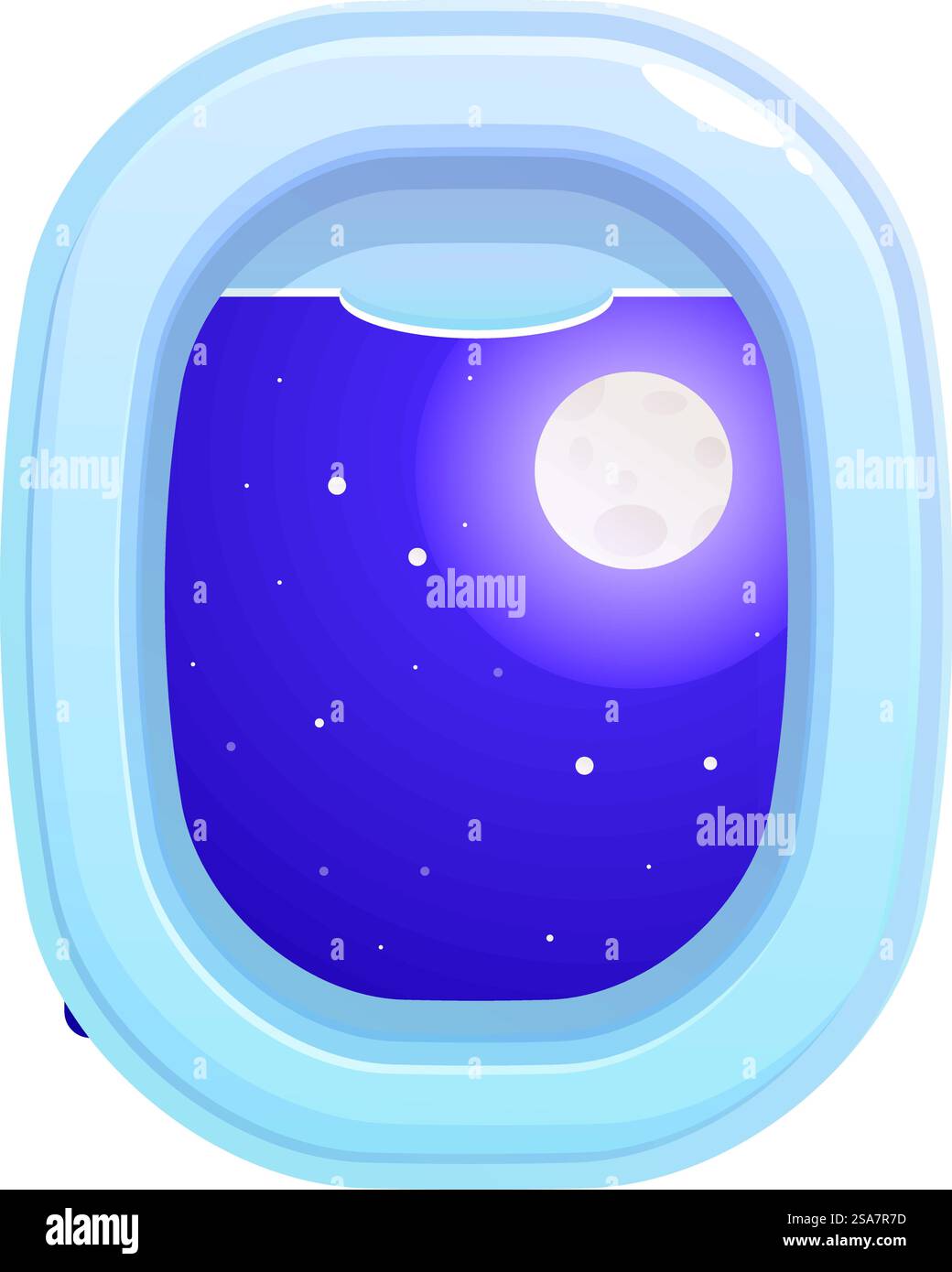 Airplane window revealing the moon shining in a starry night sky ...