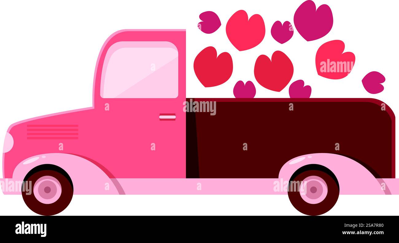 Pink pickup truck carrying hearts, perfect for romantic and love themed ...