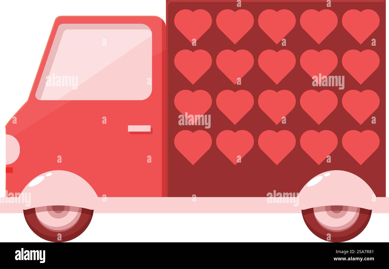Cartoon style delivery truck transporting many hearts for valentine’s ...