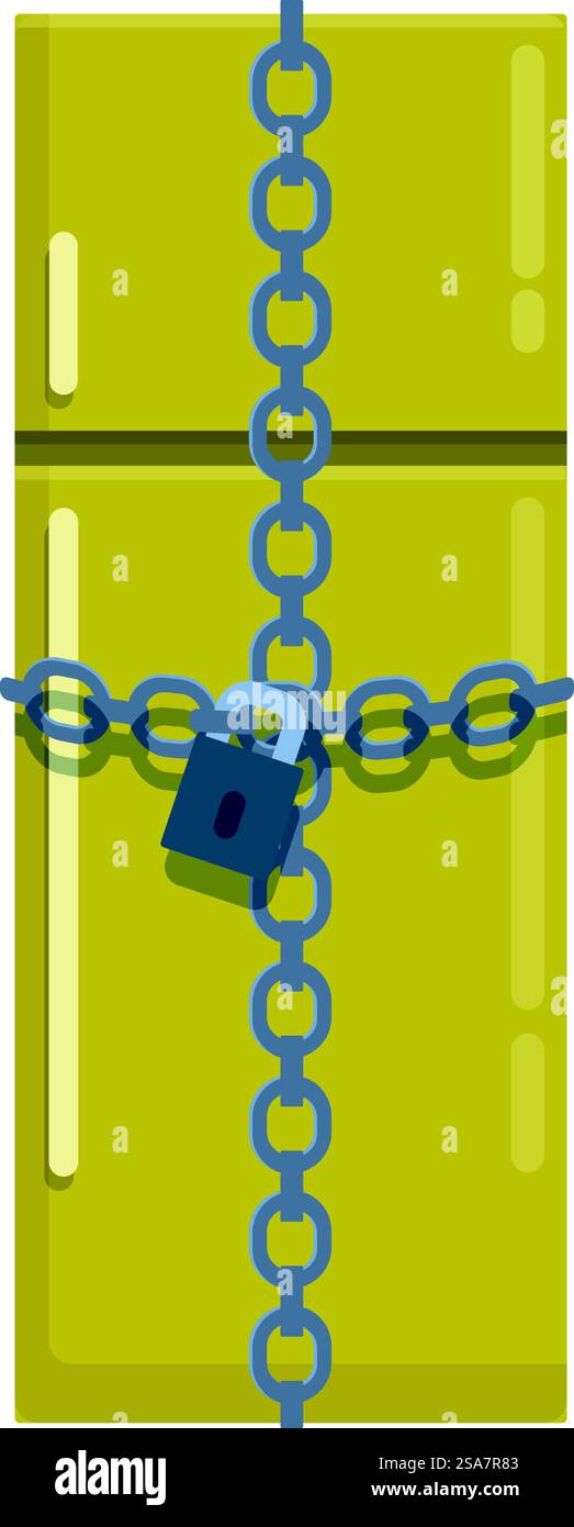 Refrigerator secured with metal chain and padlock is representing ...