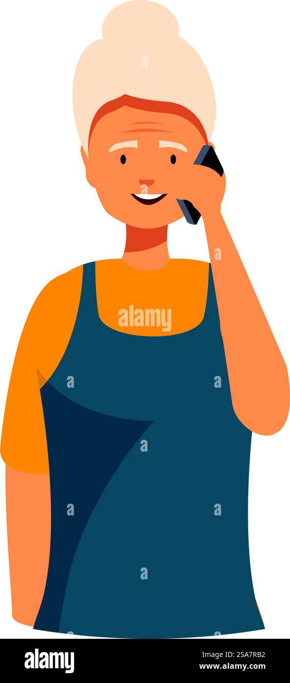 Elderly woman is smiling while talking on a mobile phone. Cheerful senior woman having pleasant ...