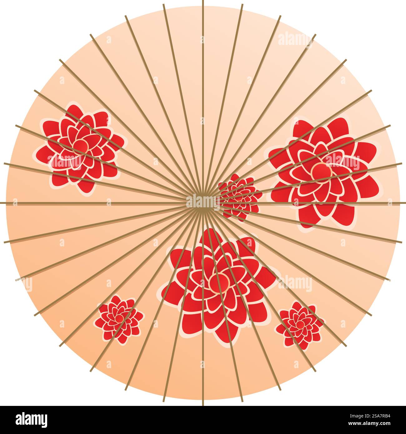 Traditional japanese parasol showing red floral pattern on cream ...