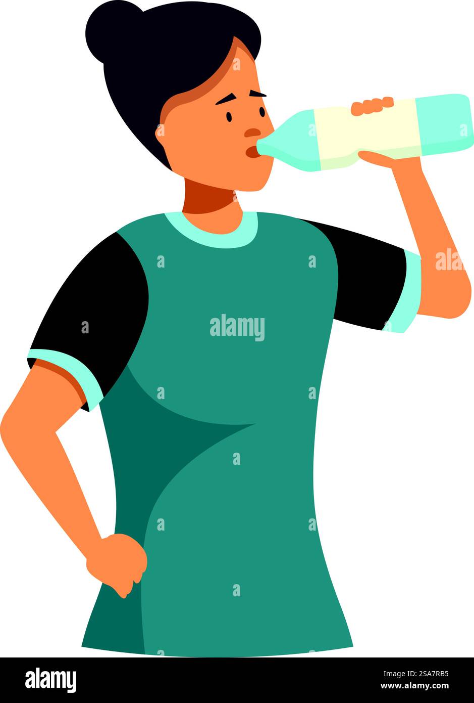 Young nurse is enjoying a refreshing drink of water after a long shift ...