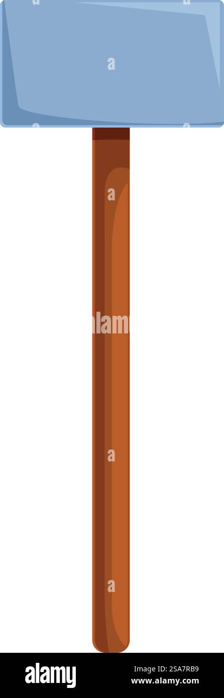 Cartoon style icon of a heavy hammer with wooden handle standing ...