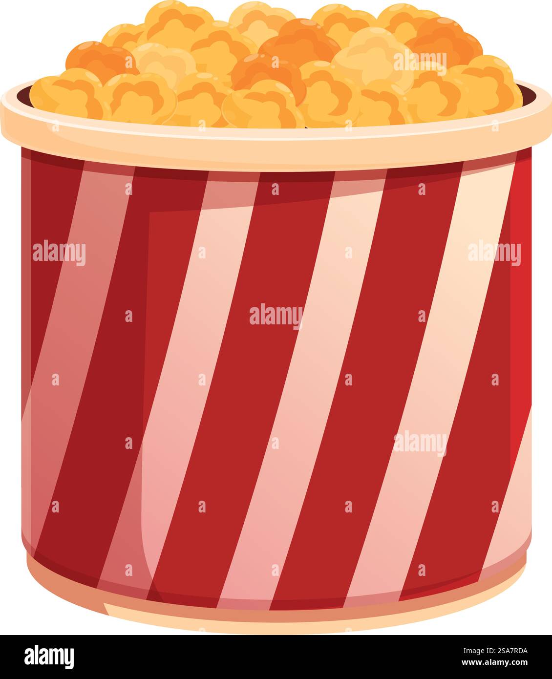 Classic red and white striped cardboard bucket overflowing with buttery ...