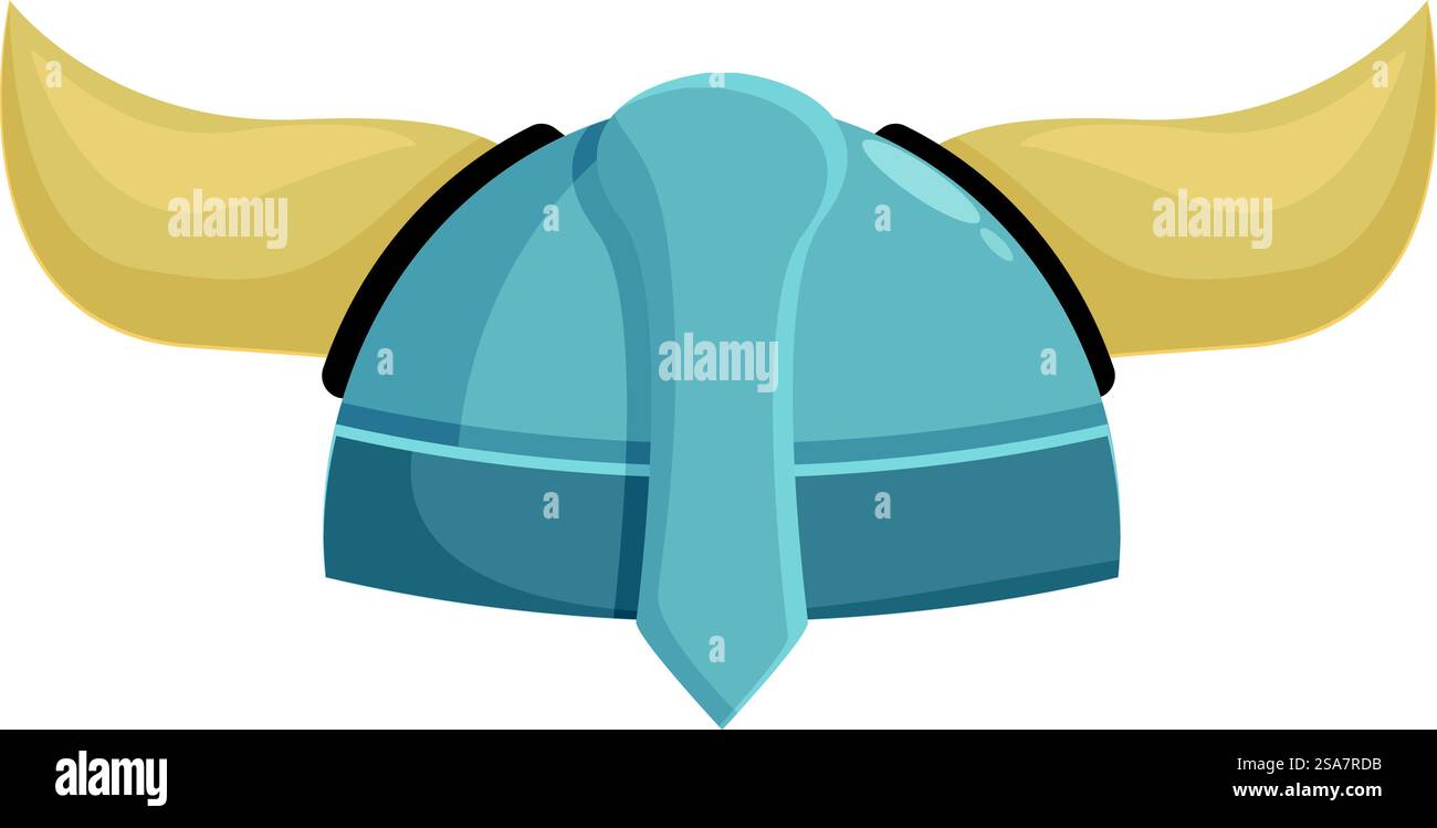 Cartoon style illustration of a viking helmet with big horns. Blue ...