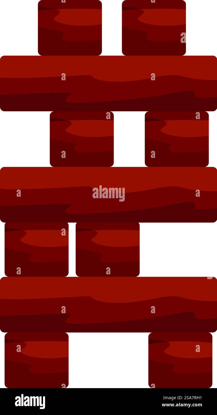 Tower of rectangular wooden planks is standing on a white background ...