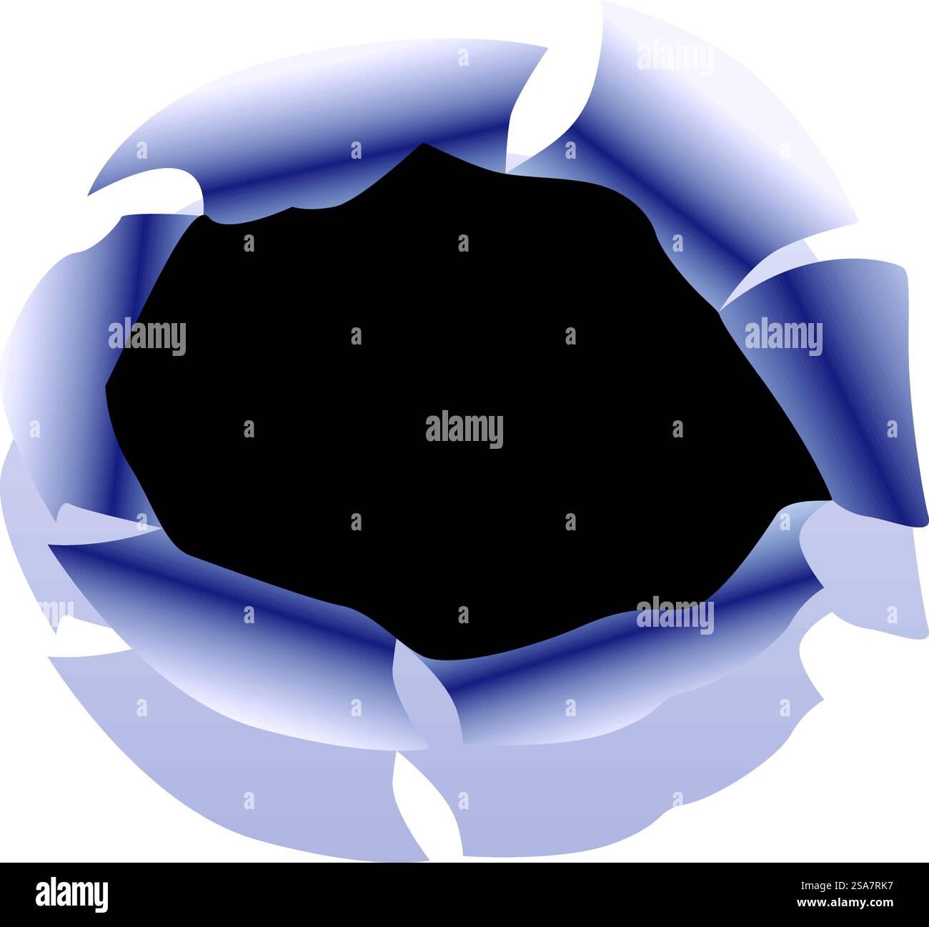 This vector illustration shows a round hole in white paper with torn ...
