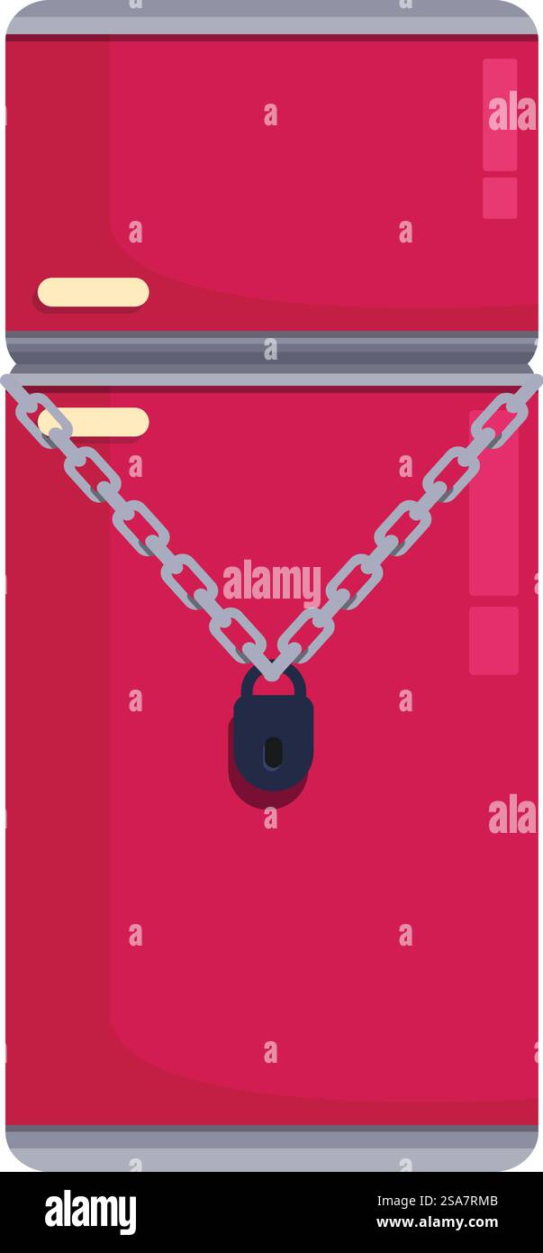 Red refrigerator is locked with a chain and padlock, representing the ...