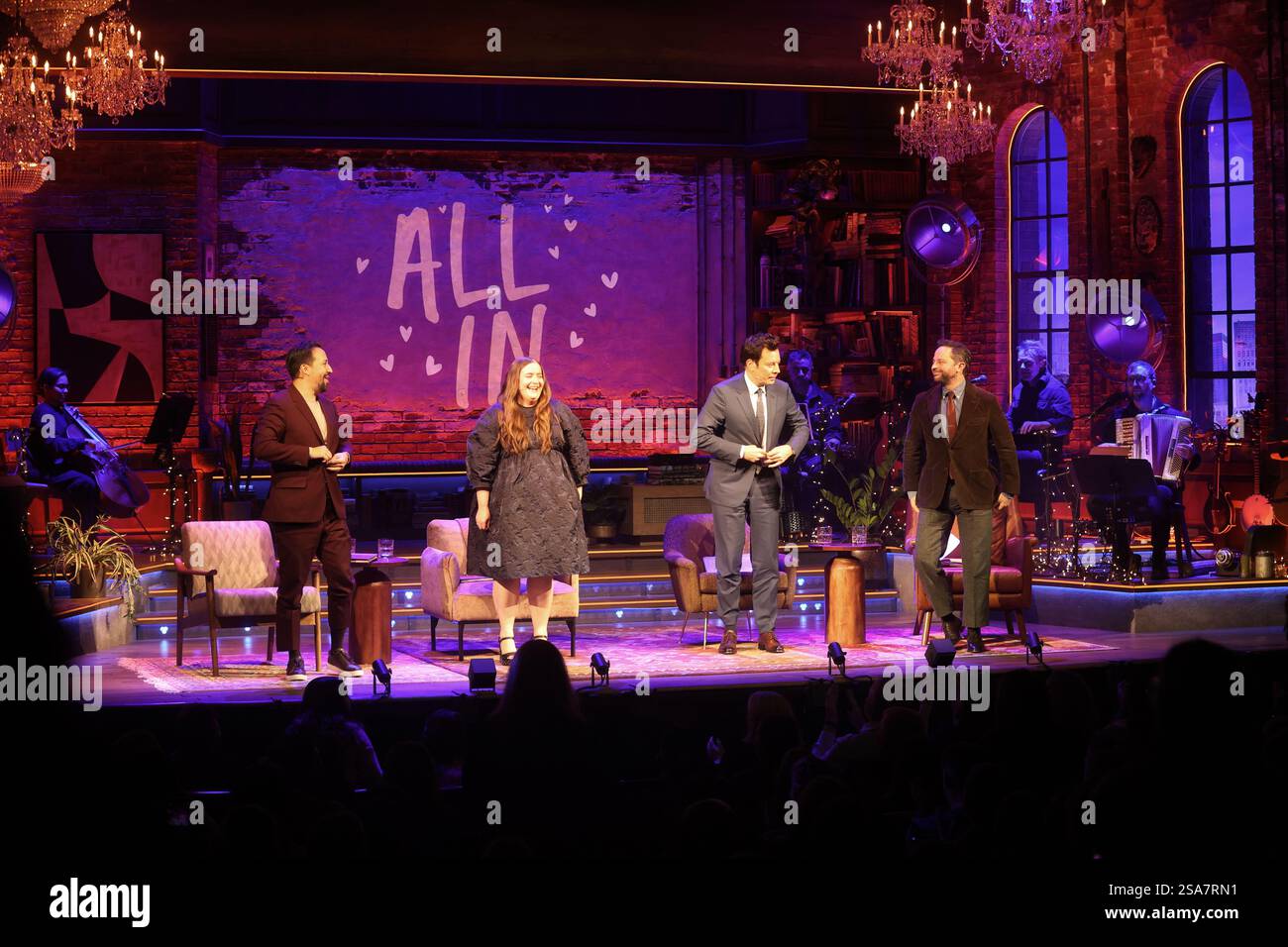 Curtain Call for All In: Comedy About Love on Broadway with Jimmy Fallon, Lin-Manuel Miranda ...