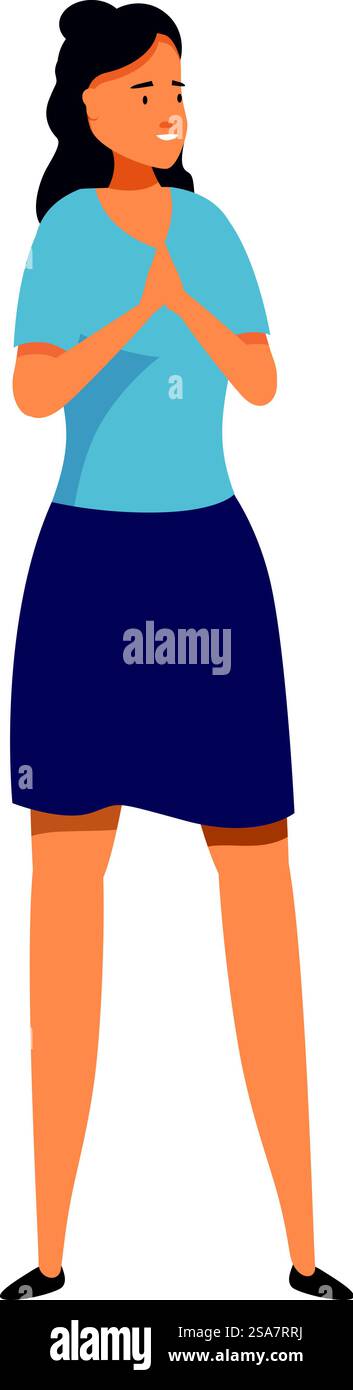 Young woman is clapping her hands together in a gesture of appreciation ...