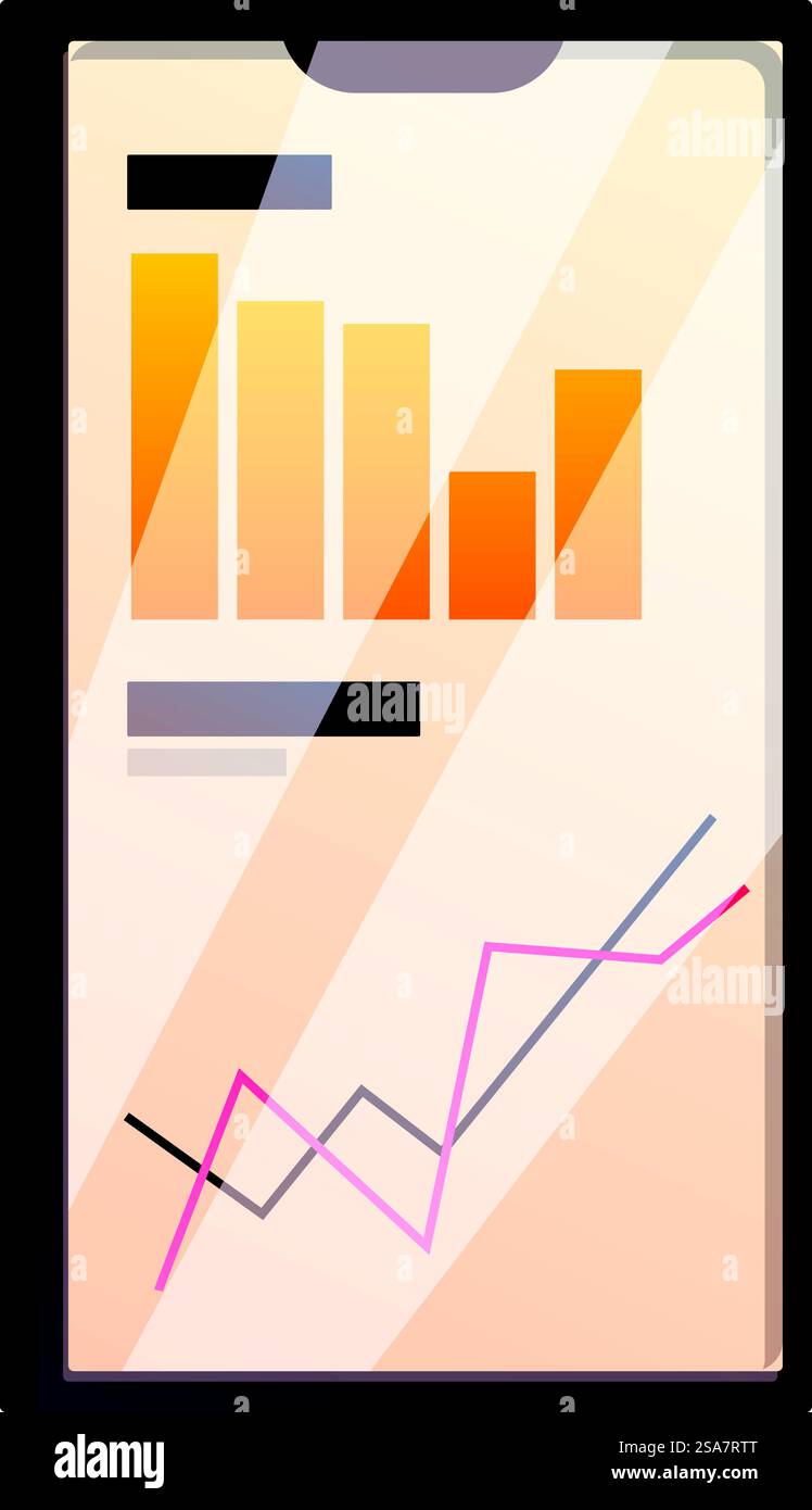 Smartphone is displaying graphs and charts indicating business growth. Smartphone showing graphs ...