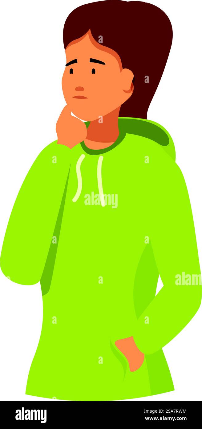 Thoughtful young woman is pondering a decision, with a contemplative ...