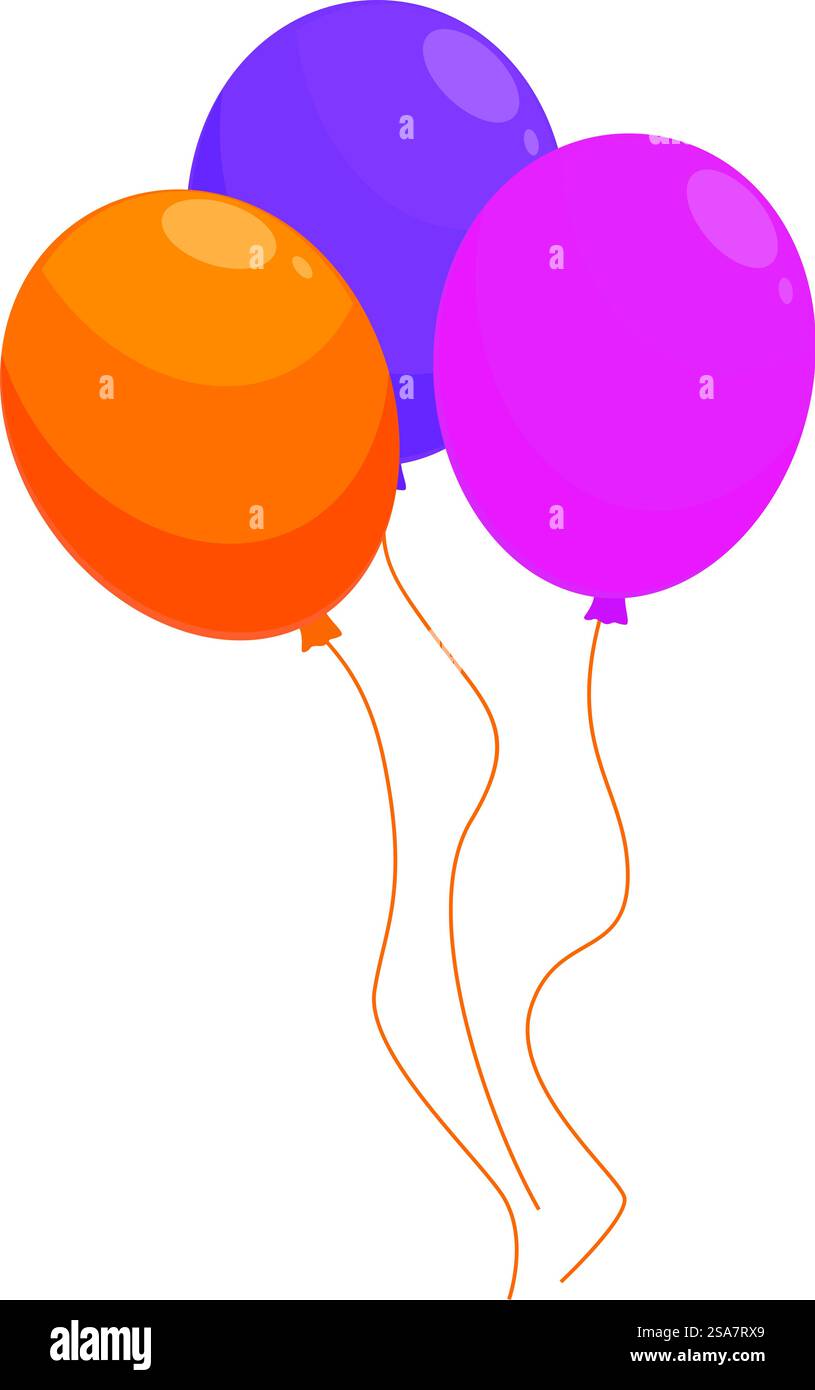 Three colorful balloons are floating with their strings making a nice ...