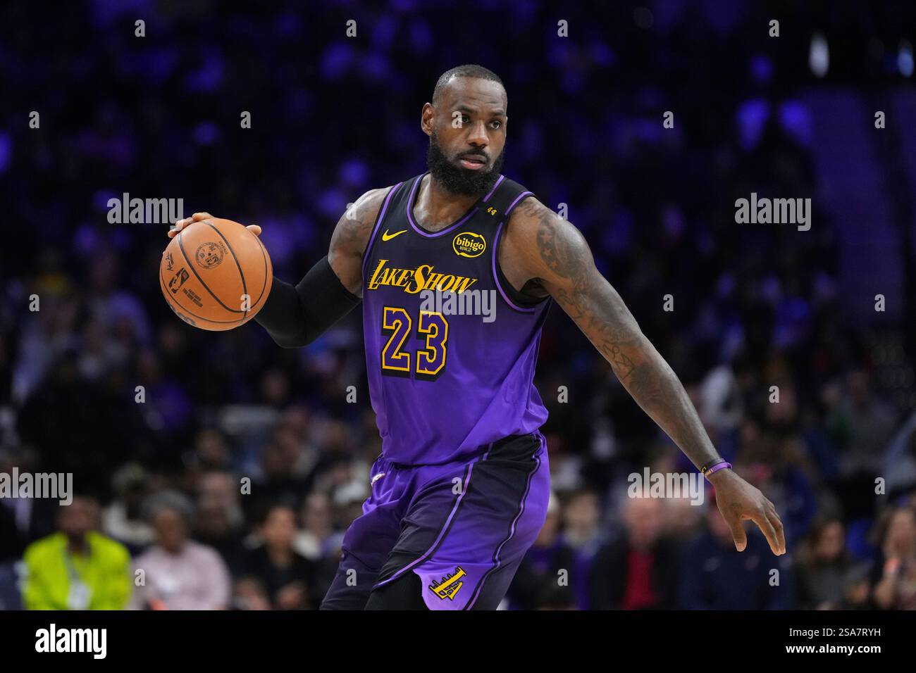 Los Angeles Lakers' LeBron James plays during an NBA basketball game ...