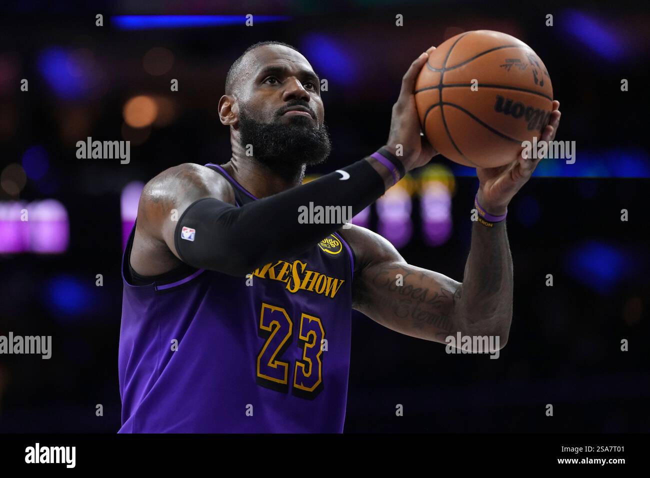 Los Angeles Lakers' LeBron James plays during an NBA basketball game ...