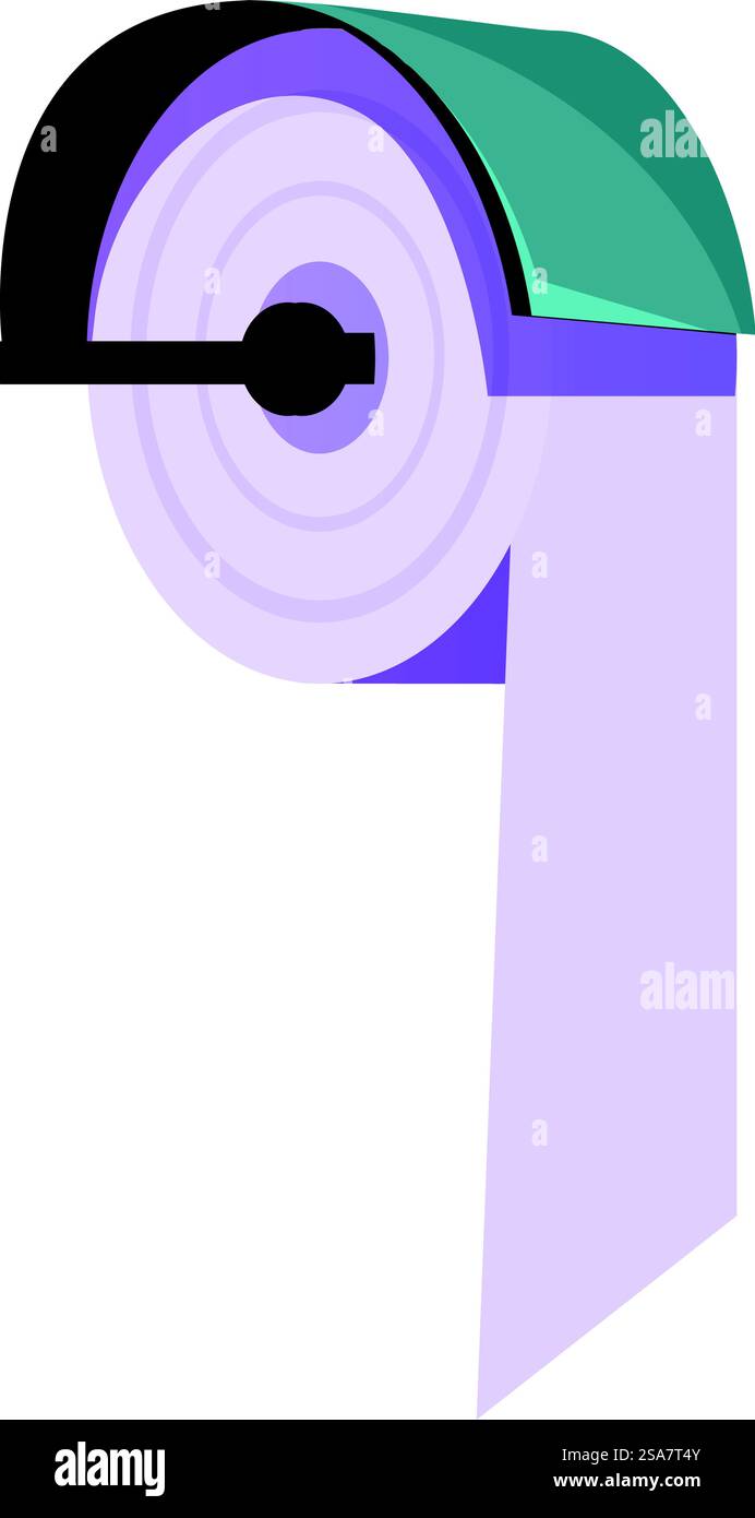 Cartoon style icon of a roll of purple toilet paper hanging on a holder ...