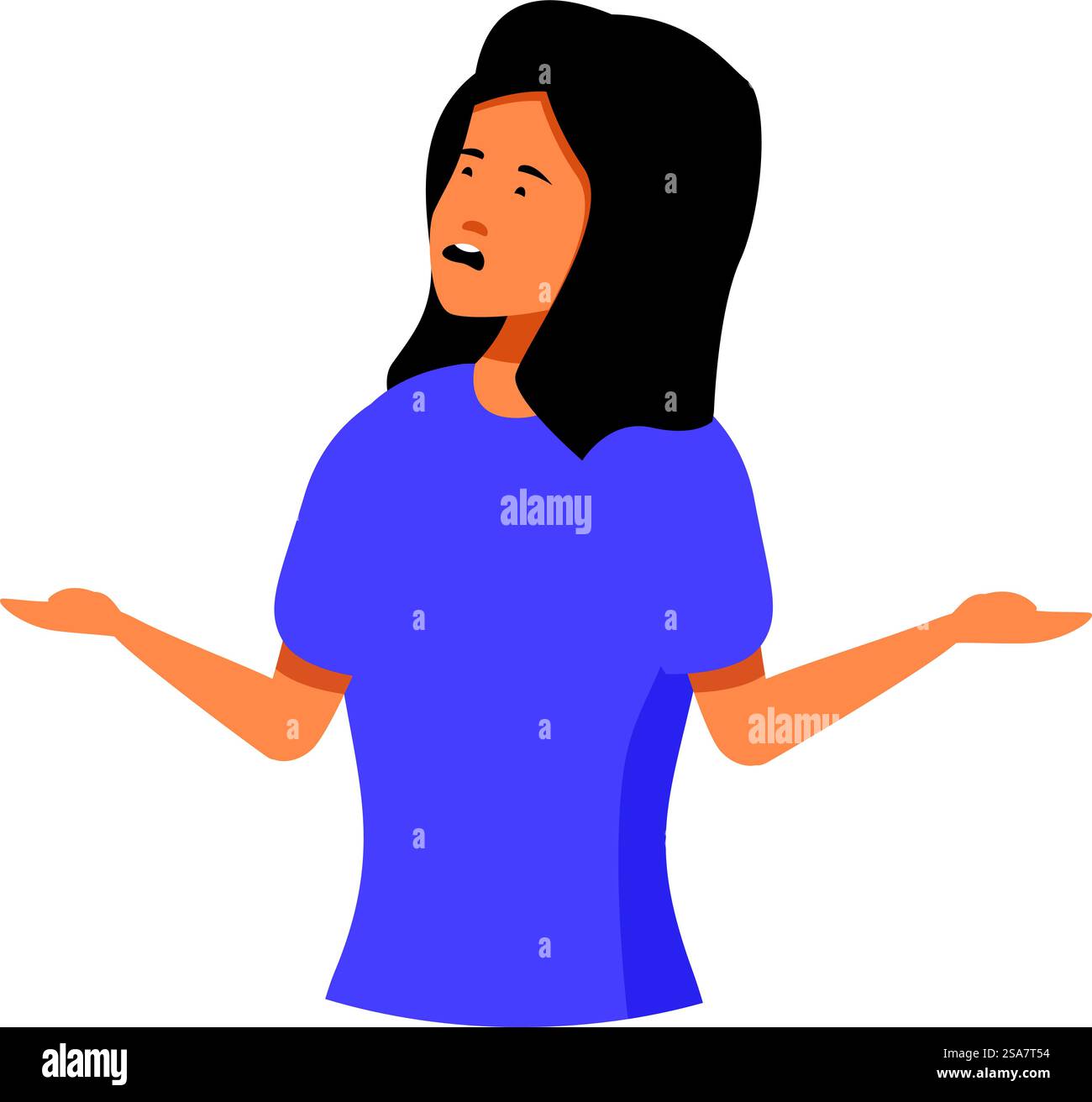 Confused young woman shrugging her shoulders while looking up with a ...