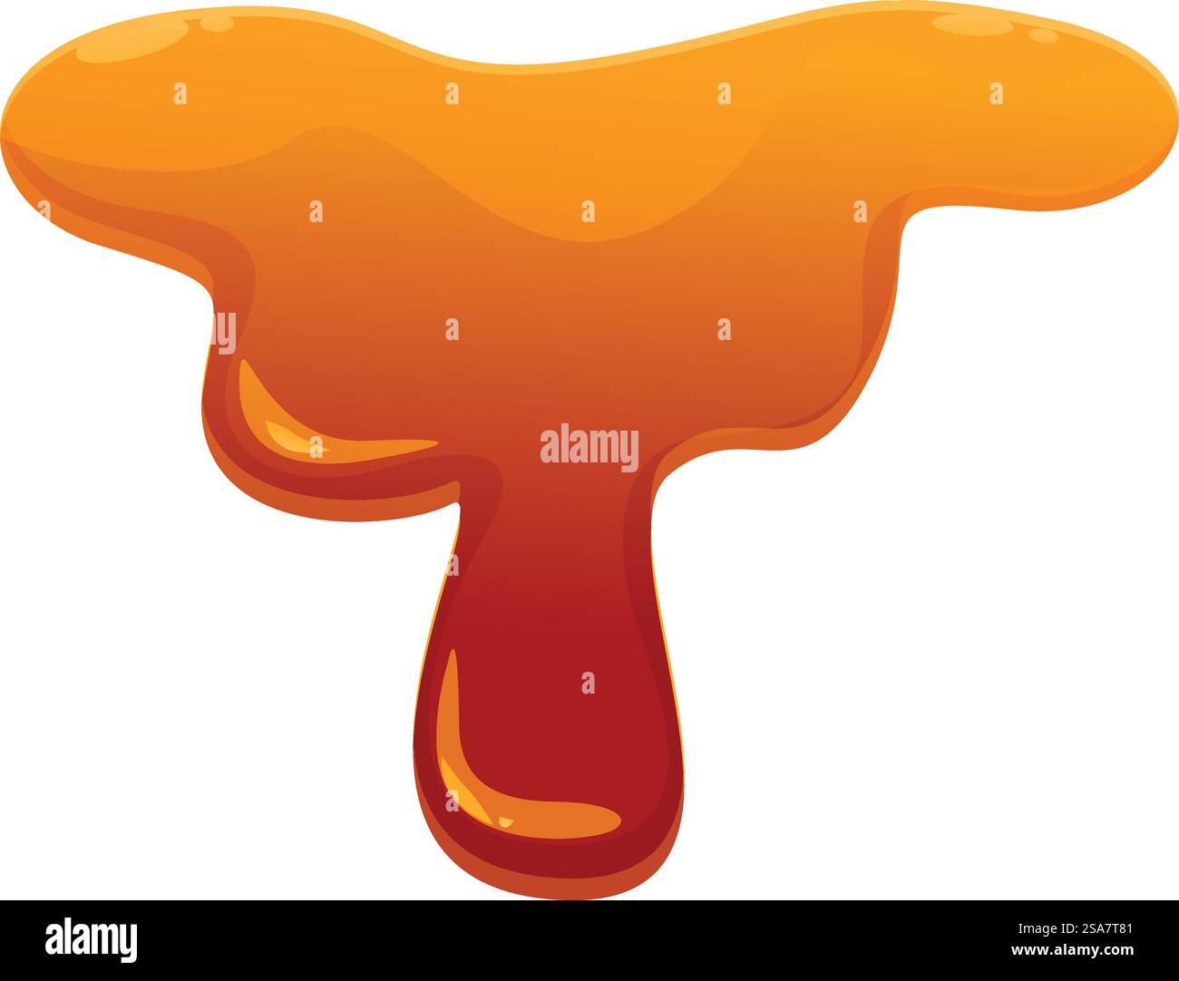 Thick, glossy caramel syrup is flowing downwards, creating a tempting ...