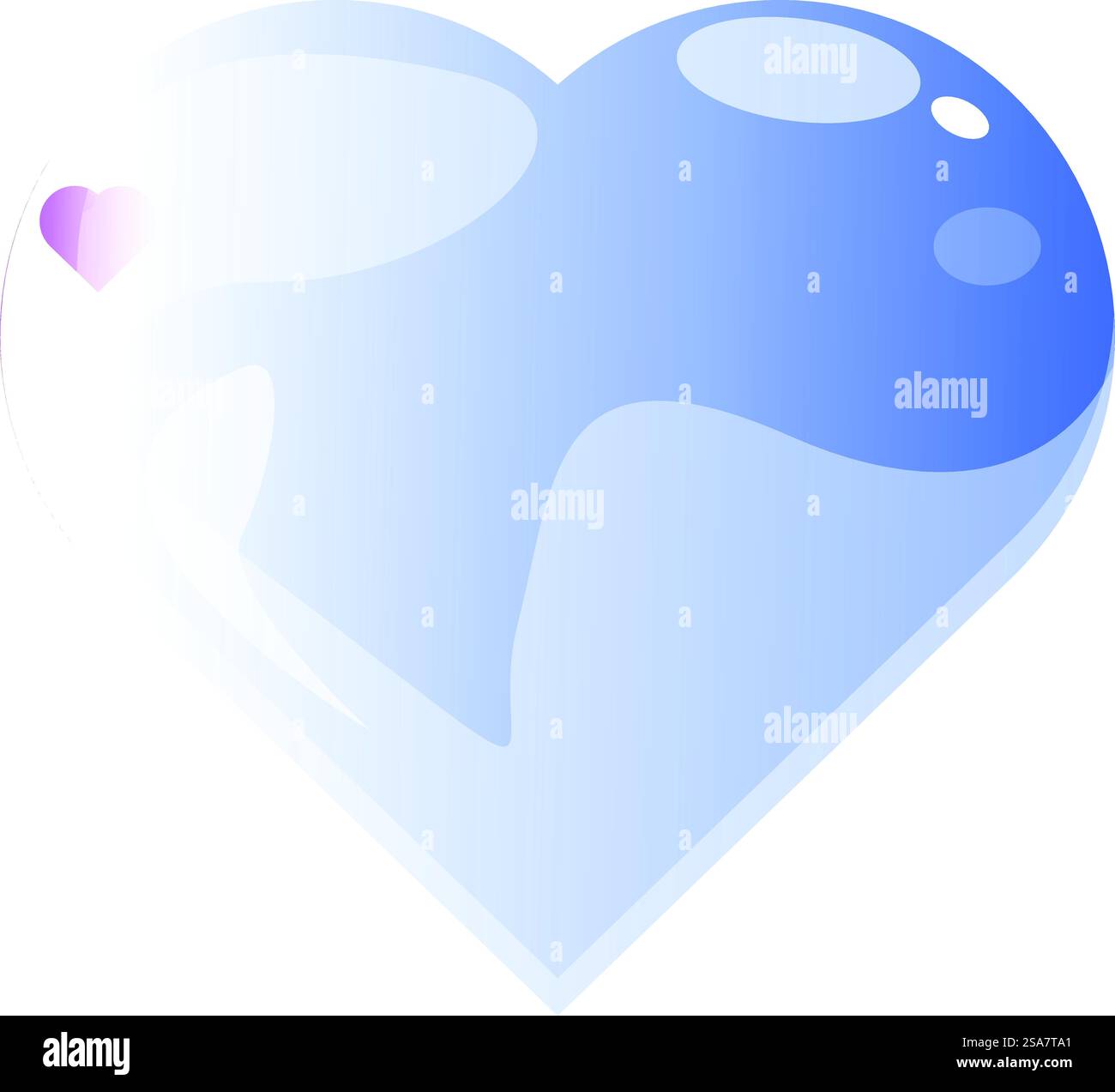 Blue heart is reflecting light on a white background. Blue heart shape ...