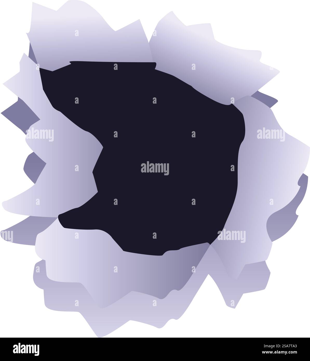 Bullet hole tearing through a metallic surface creating ripped edges ...