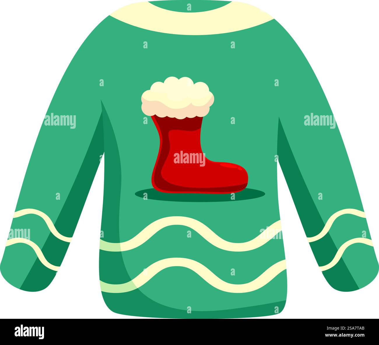 Green christmas sweater featuring a red stocking with white trim hi-res ...