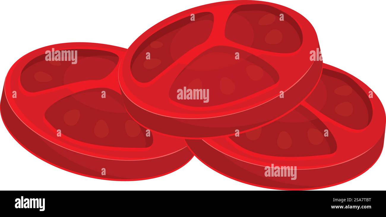 Three slices of fresh, red tomato, showing seeds and juicy flesh. Three ...