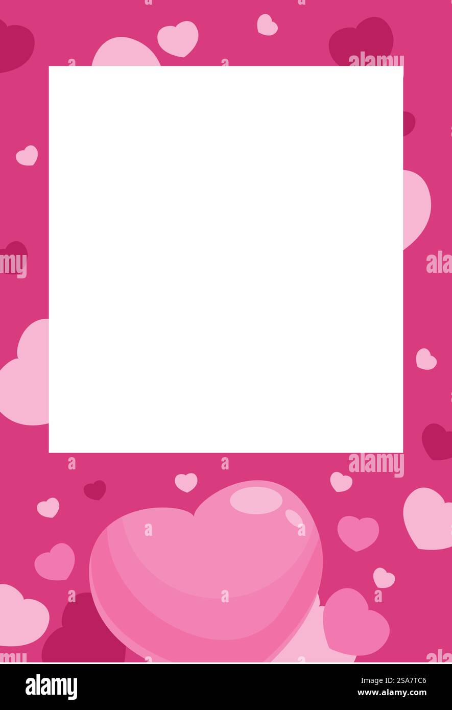 Pink heart shapes forming a border around a white square on a pink ...