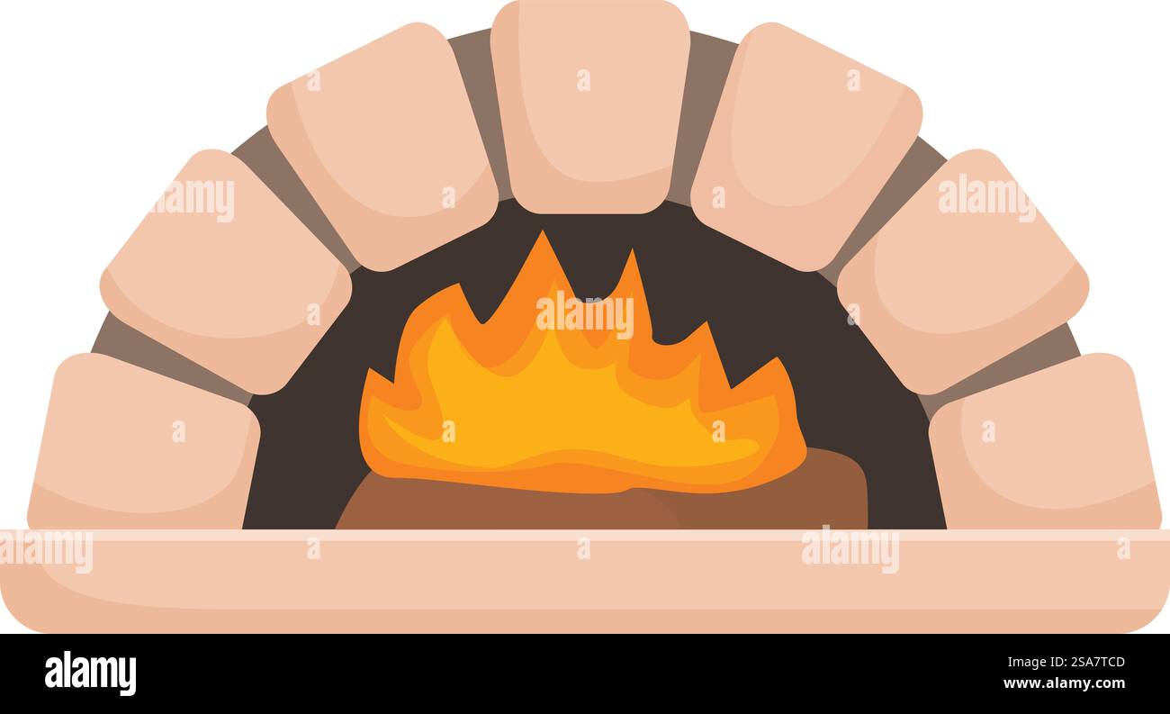 Traditional stone oven burning wood fire for baking bread, pizza and ...