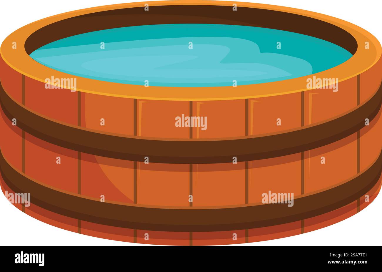 Large wooden tub is filled with water and ready for use. Wooden tub ...