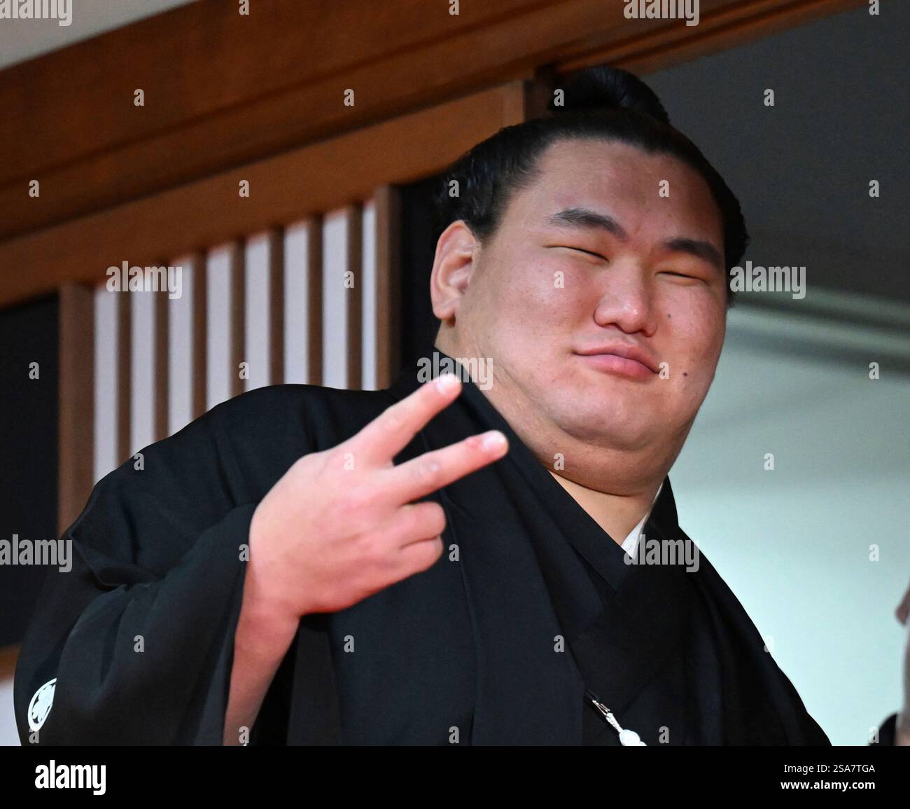 Mongolian sumo wrestler Hoshoryu reacts after ceremony announcing his ...