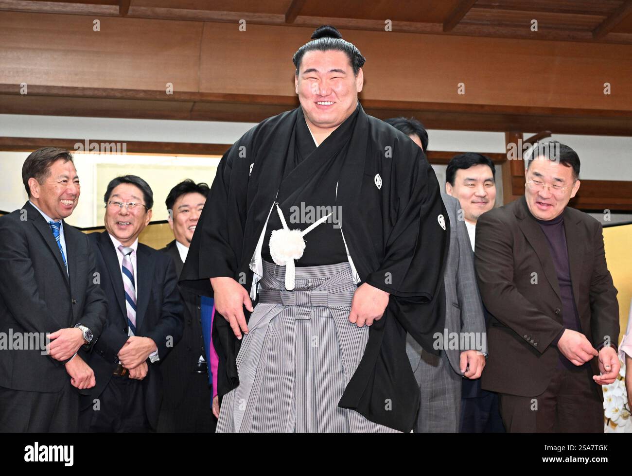Mongolian sumo wrestler Hoshoryu reacts after ceremony announcing his ...