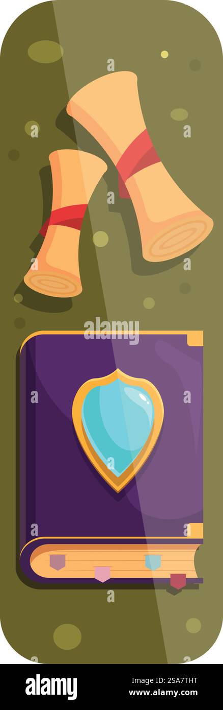 Cartoon style banner featuring an old magic book with a gemstone and ...