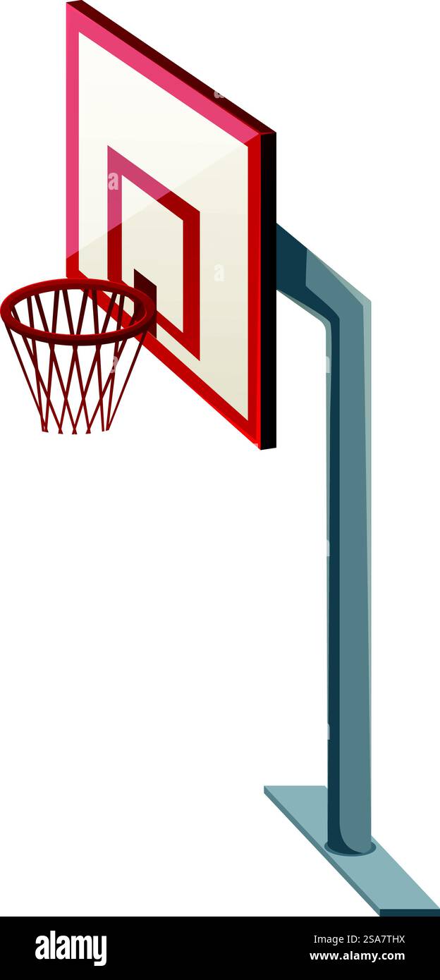 Isometric view of a basketball hoop with a red rim and a net ...