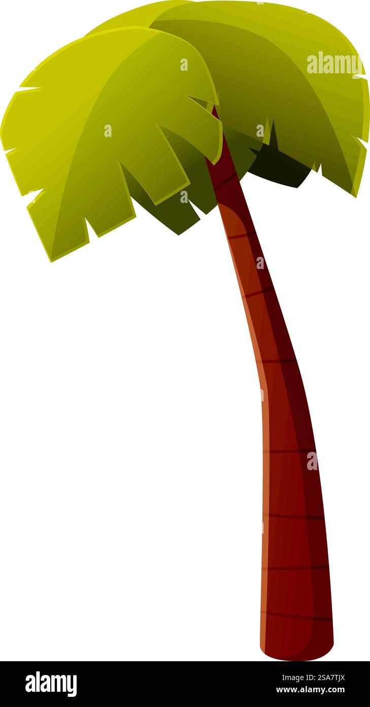 Cartoon palm tree with a curved trunk and green leaves hi-res stock ...