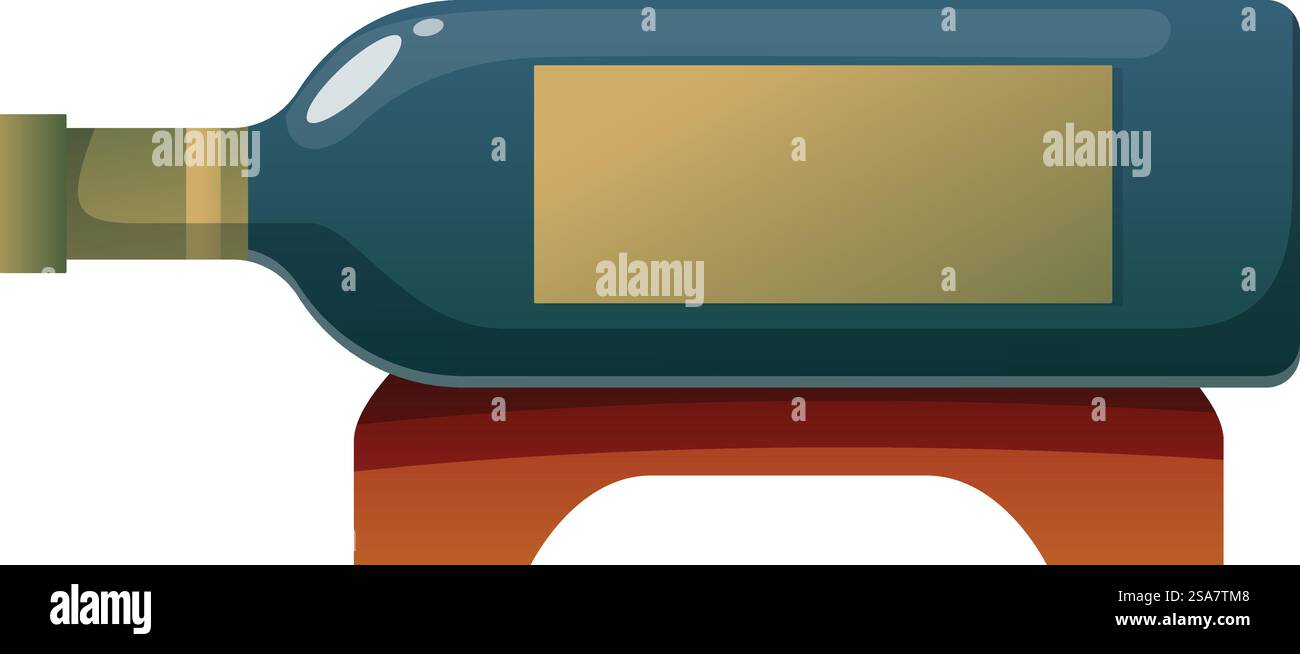 Classic wine bottle is displayed horizontally, resting on a simple ...