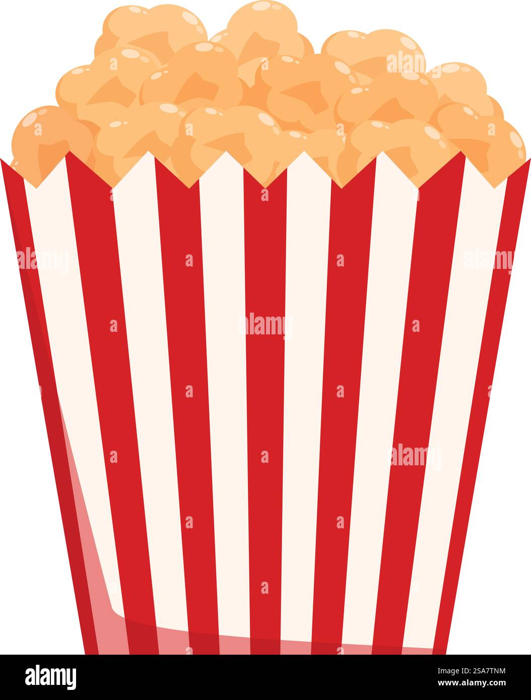 Classic red and white striped popcorn bucket overflowing with delicious ...