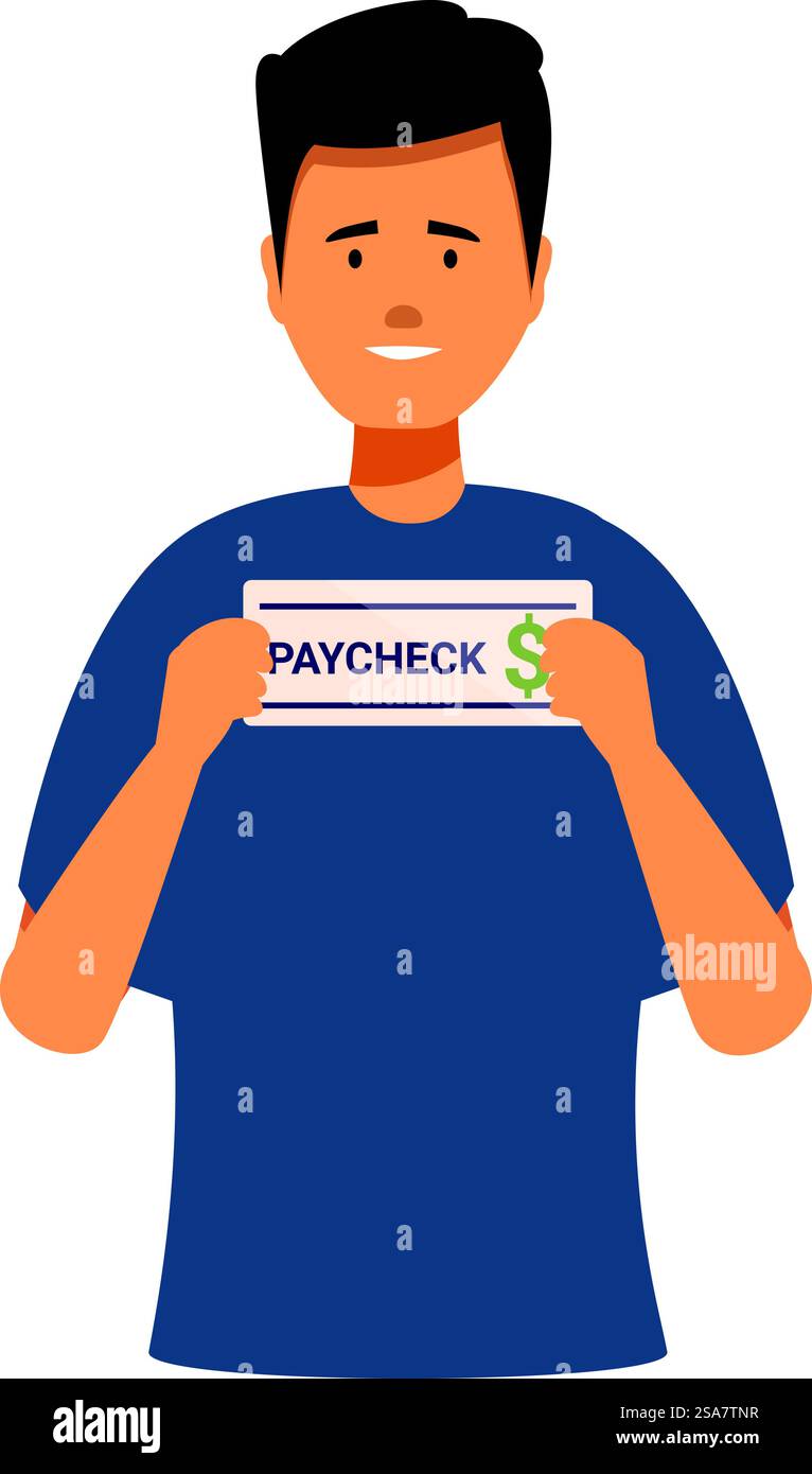 Happy worker holding his paycheck, feeling excited about getting paid ...