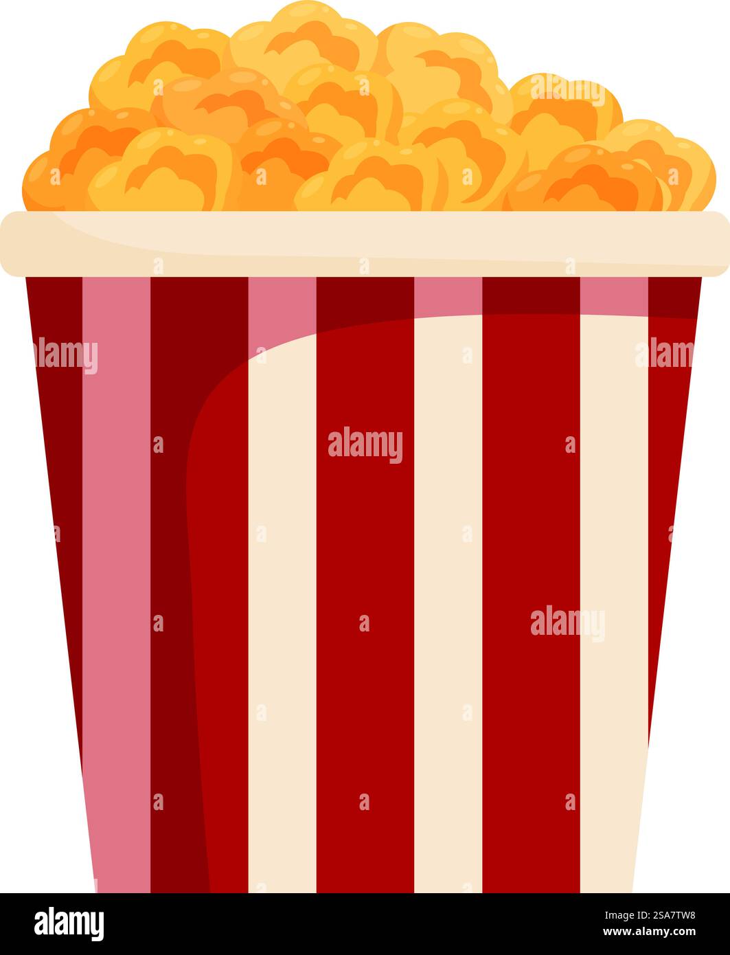 Full red and white striped cardboard bucket is overflowing with popcorn ...