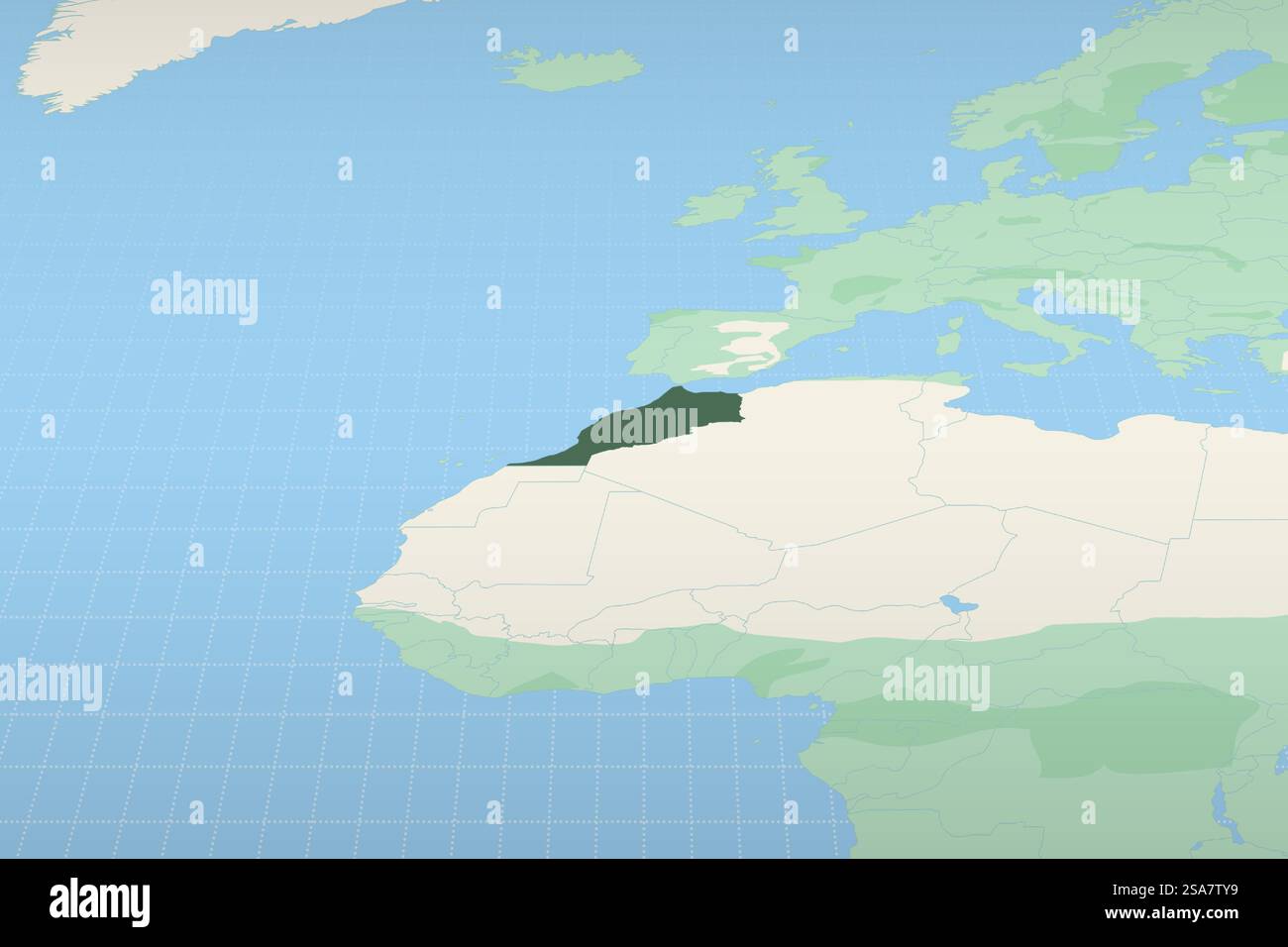 Morocco highlighted on a detailed map, geographic location of Morocco ...