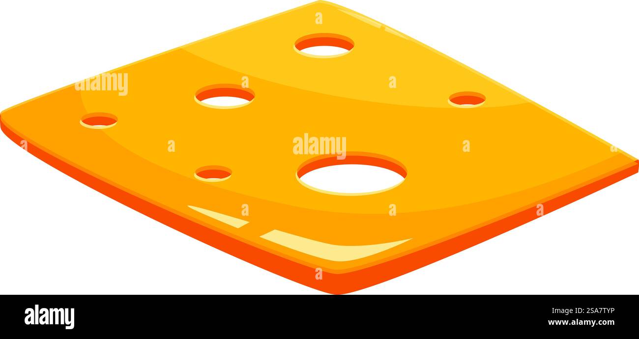 Flat square slice of swiss cheese with holes in it is laying on a white ...