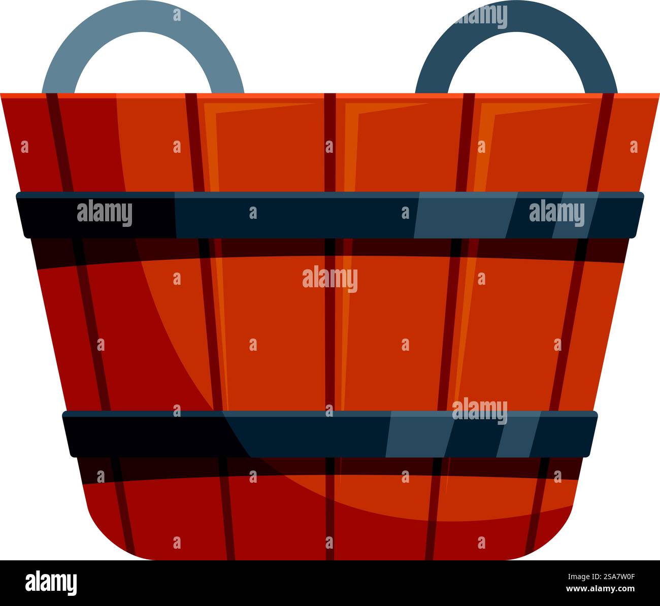 Empty wooden bucket with metal rings is waiting for being used for ...