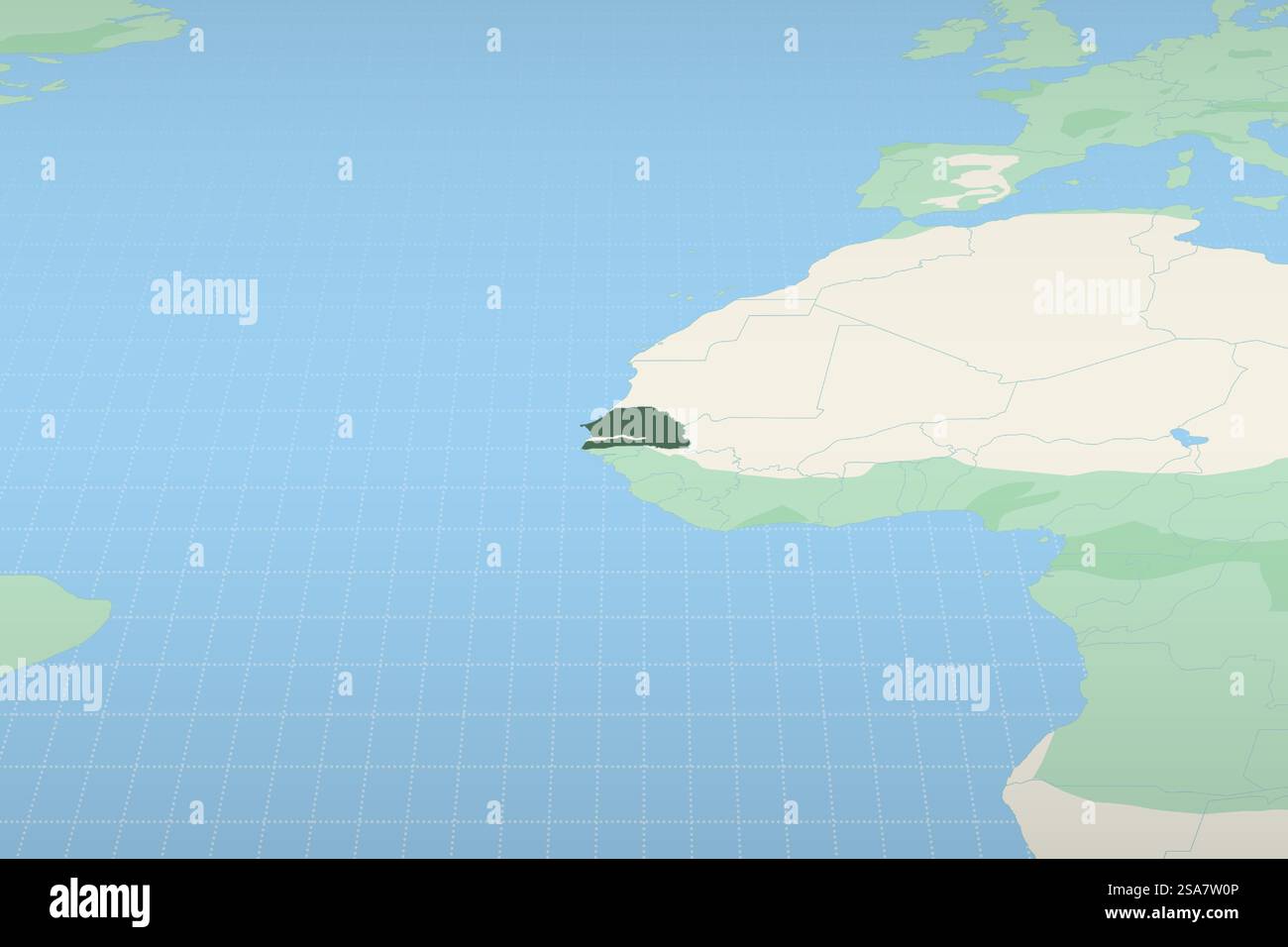 Senegal highlighted on a detailed map, geographic location of Senegal ...