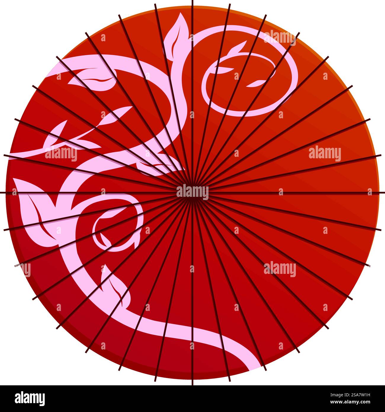 Red japanese parasol with a floral design on a white background ...