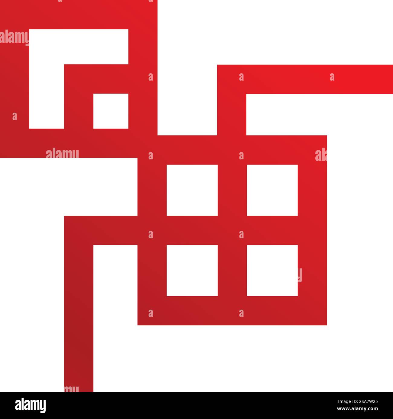 Abstract red geometric shape forming a labyrinth on a white background ...