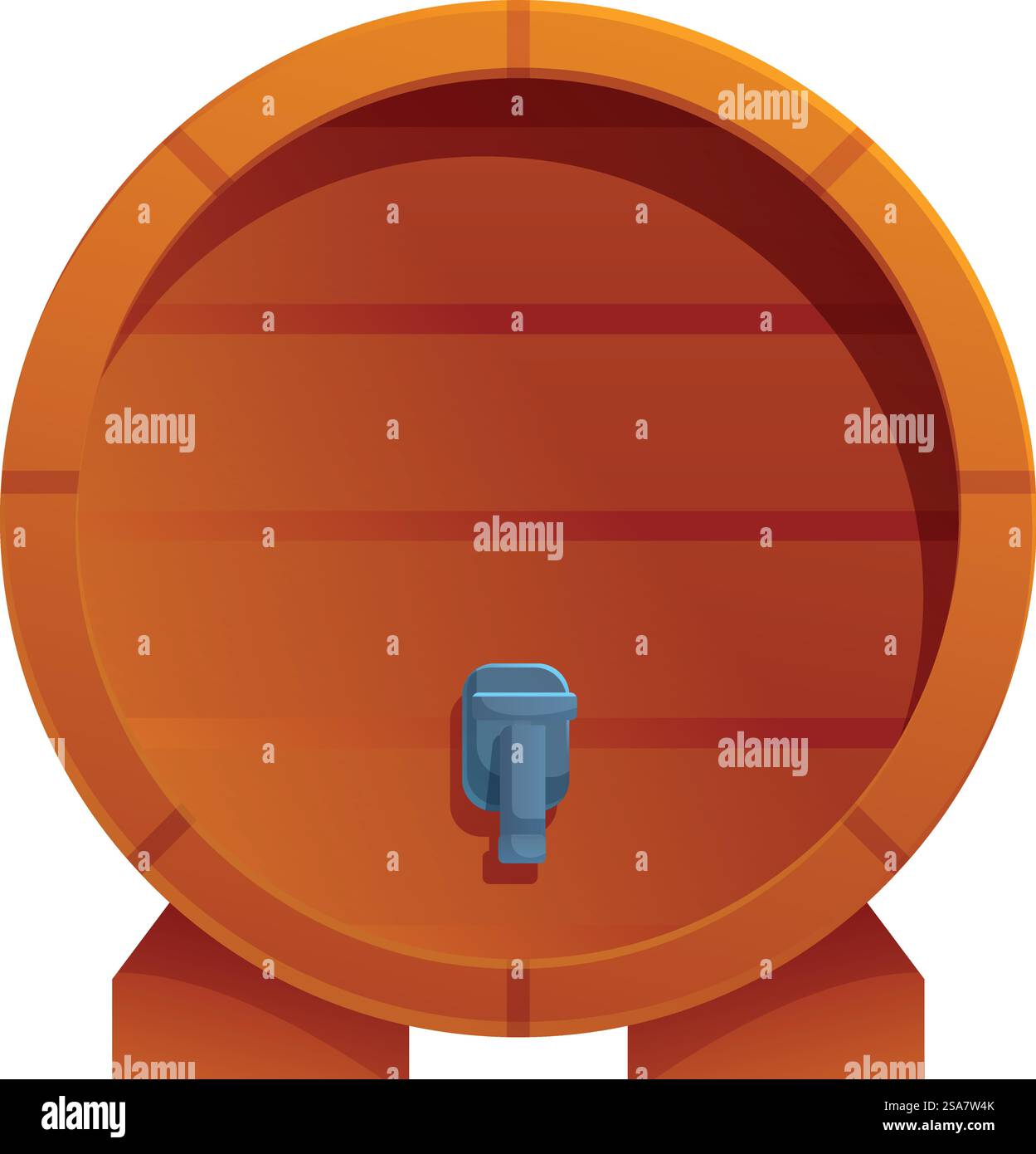 Wooden barrel standing vertically with a metal tap for beer or wine ...