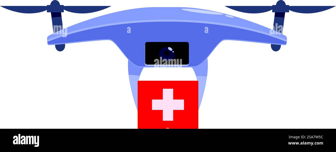 Modern drone carrying first aid box, providing medical assistance in ...